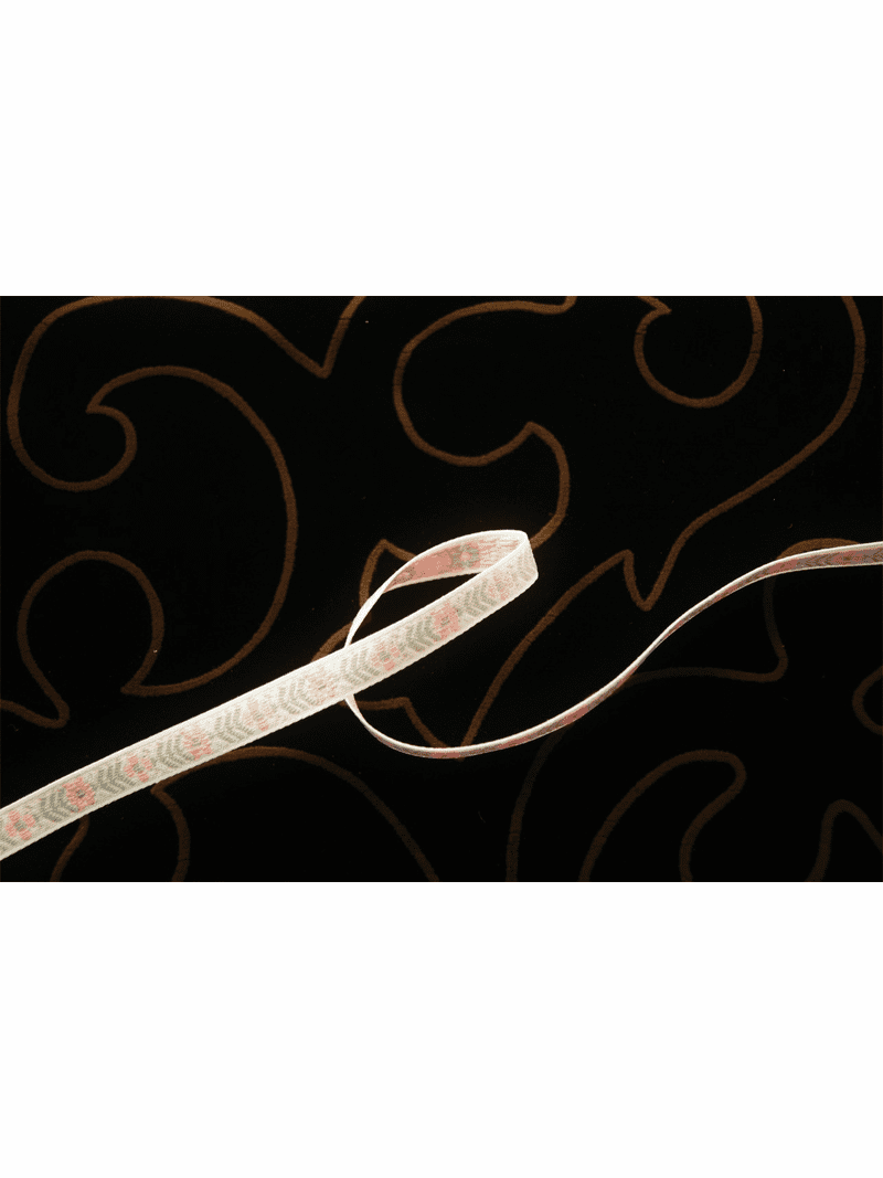 3/8" White Green Pink Floral Woven Ribbon Trim #1077