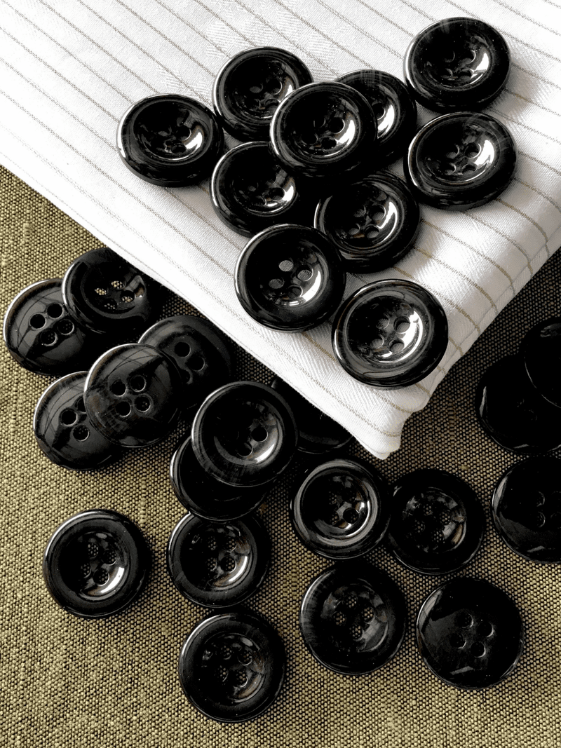 4 Hole Deep Navy Black Shiny Button 3/4" (19mm) 30L Vintage Sewing ...