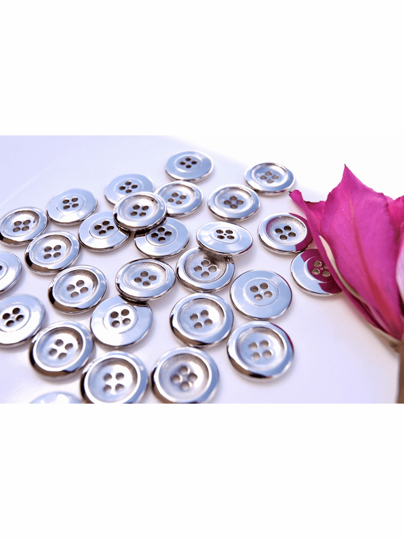 4 Hole Silver Metal Vintage Buttons 3/4" inch (10 pcs)