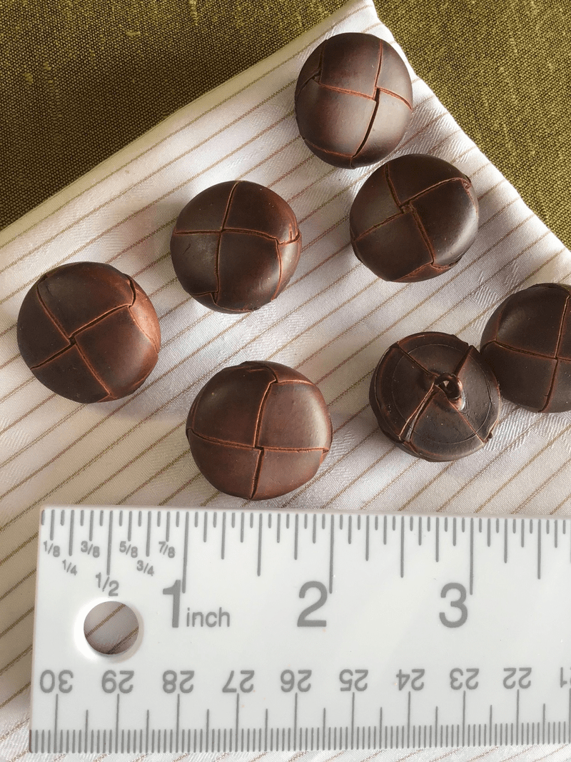 Brown Faux Leather Button 1" (25mm) 40L Vintage Leather Buttons #840