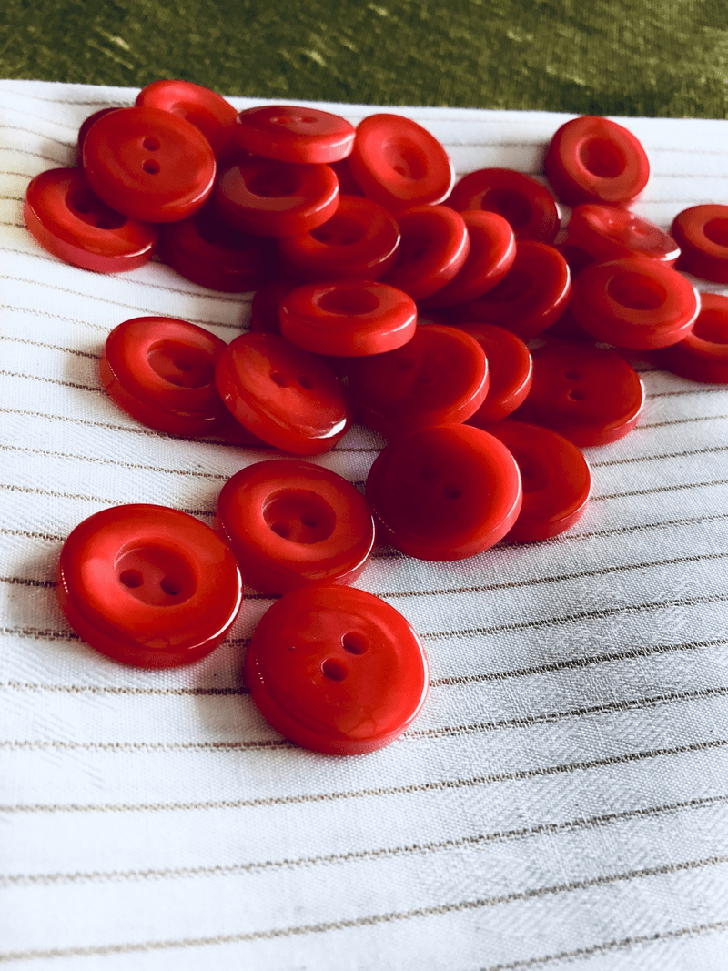 Cherry Red 2 Hole Small Button 5/8" (15mm) 24L Vintage Italian Buttons #799