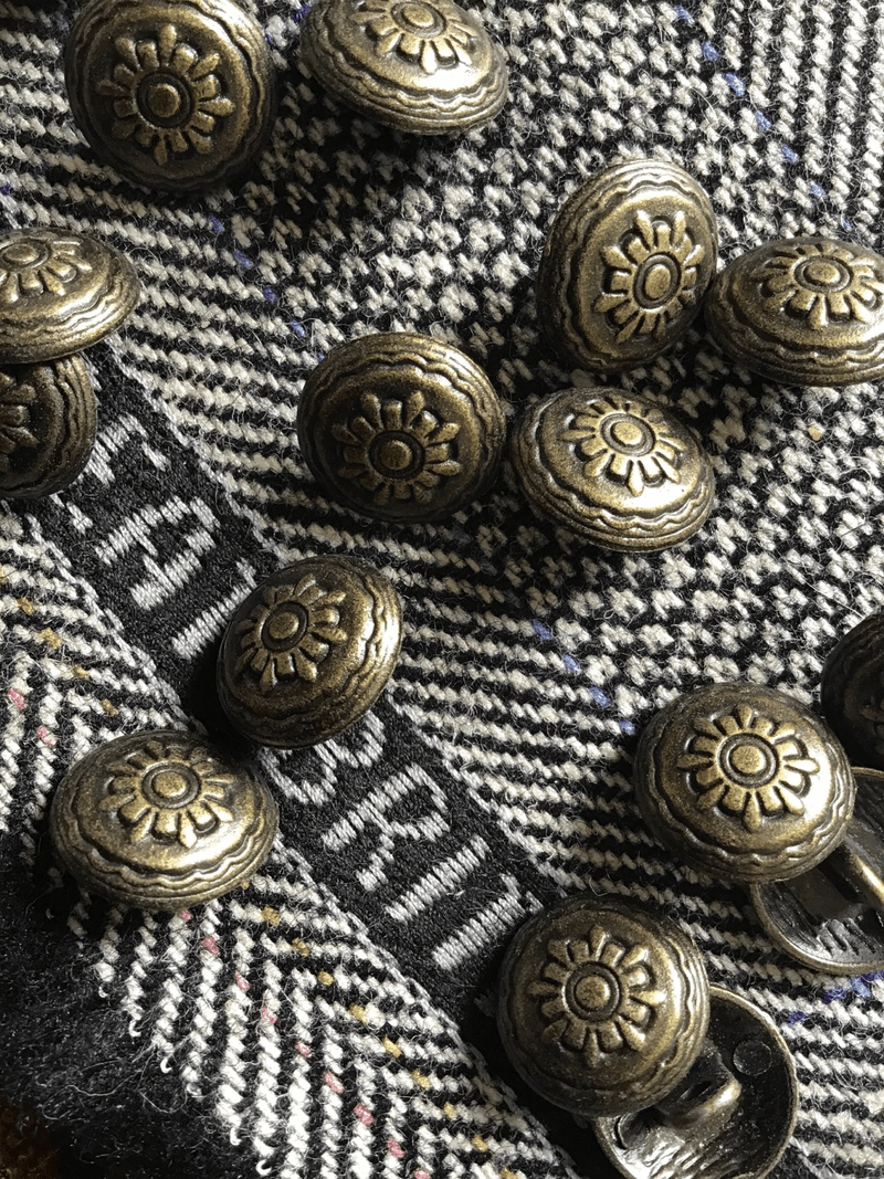 Embossed Bronze Button 5/8" (15mm) 24L Vintage Shank Buttons #696