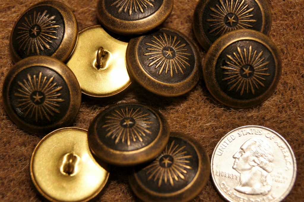 Embossed Metal Shank Vintage Buttons ÷ 1" inch (8 pcs)