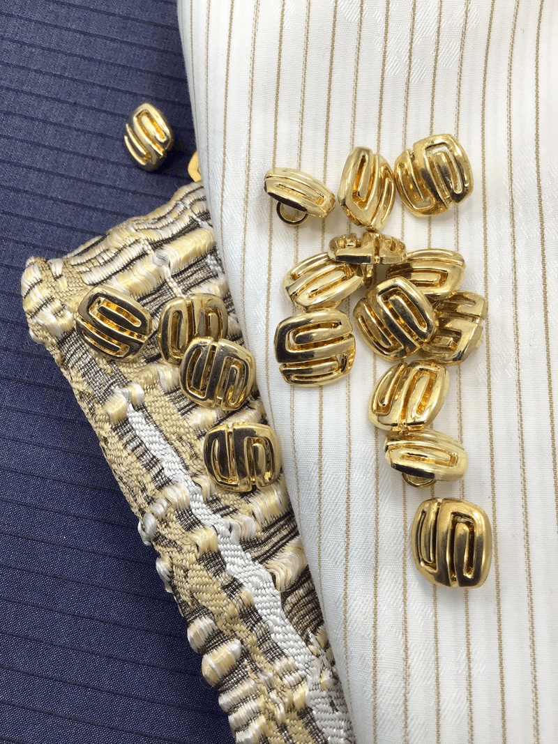 Fancy Square Gold Buttons 9/16" (14mm) 22L Shank Metallic Buttons #1058