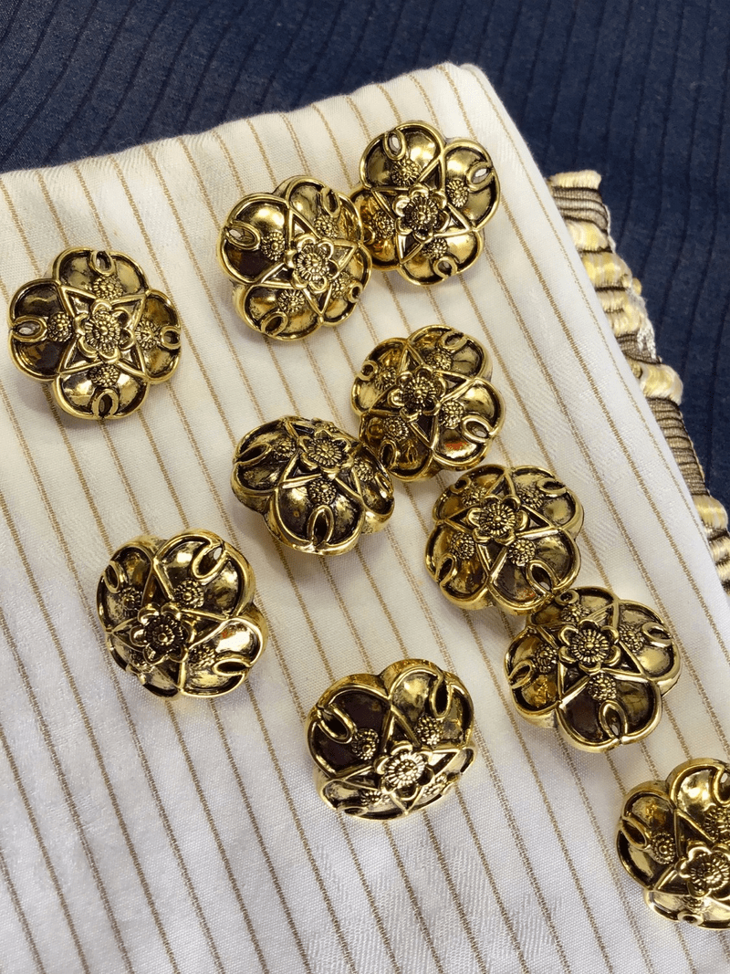 Floral Embossed Metallic Gold Vintage Shank 13/16" (20mm) 32L Buttons #1011
