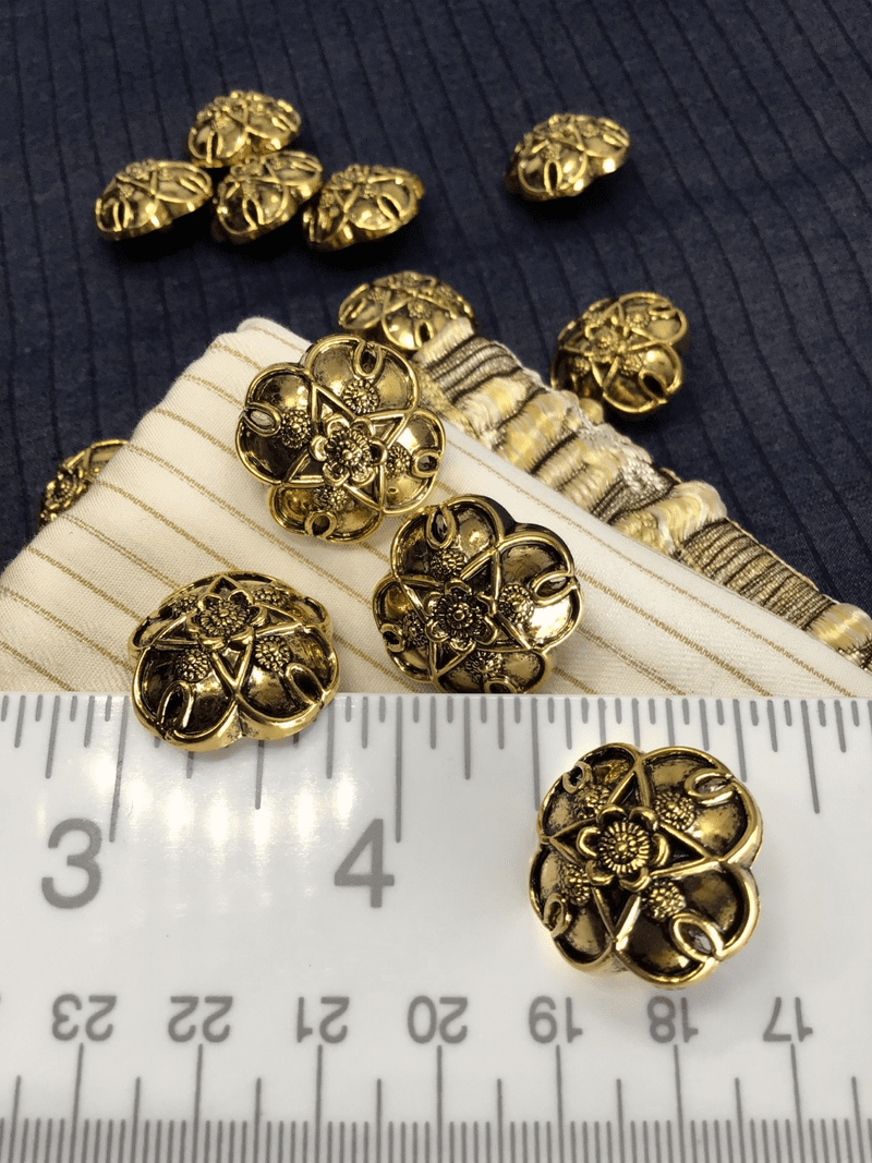 Floral Embossed Metallic Gold Vintage Shank 13/16" (20mm) 32L Buttons #1011