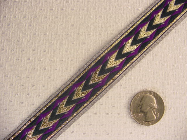Metallic Gold, Hunter Green and Purple Aztec Print Jacquard Ribbon #WR-5