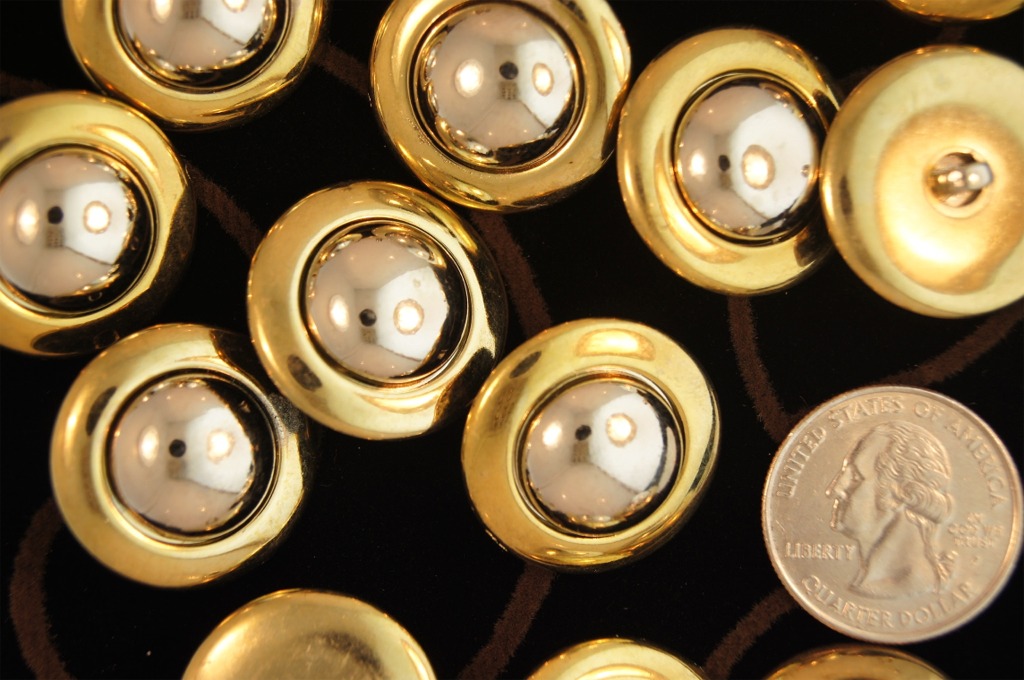 Metallic Gold Vintage Shank Silver Dome Buttons 1" inch (8 pcs)