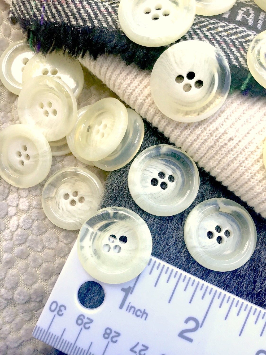 Milky White Italian 4 Hole Clear Buttons 1" (25mm) 40L Sewing Buttons #1070