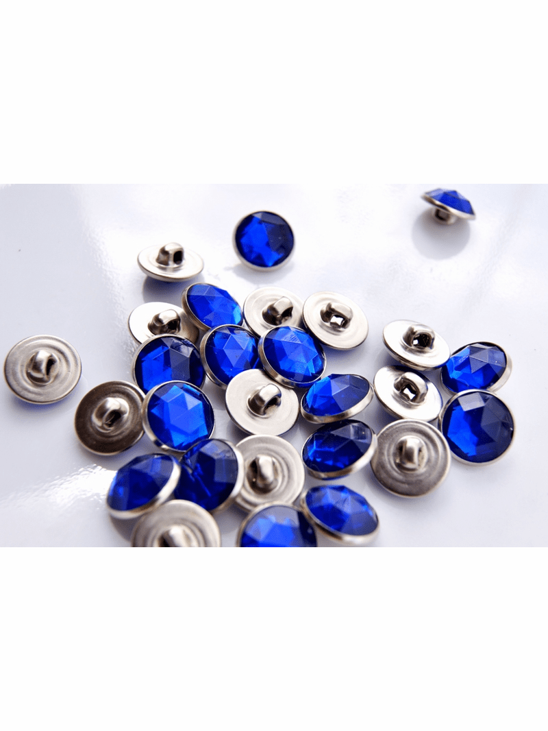 Royal Blue Gem Silver Shank Vintage Buttons 1/2" inch (12 pcs)