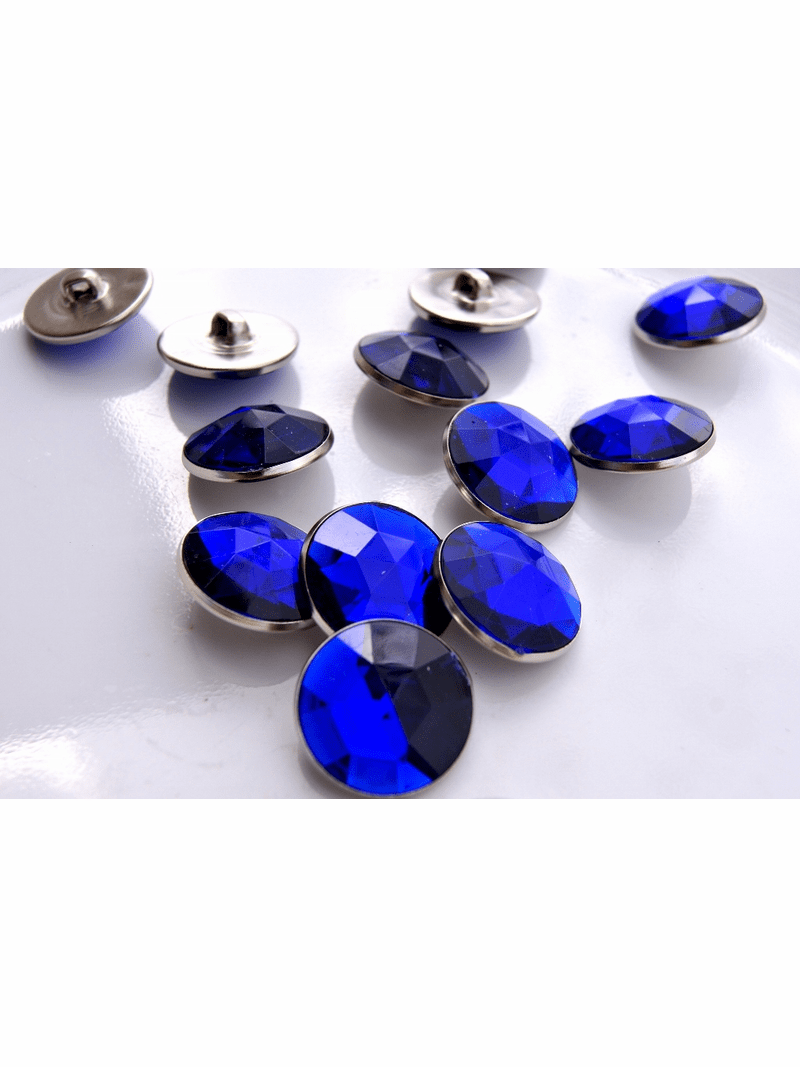 Royal Blue Gem Silver Shank Vintage Buttons 7/8" inch (8 pcs)