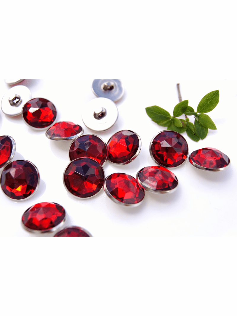 Ruby Red Gem Silver Rim Vintage Shank Buttons 3/4" inch (10 pcs)
