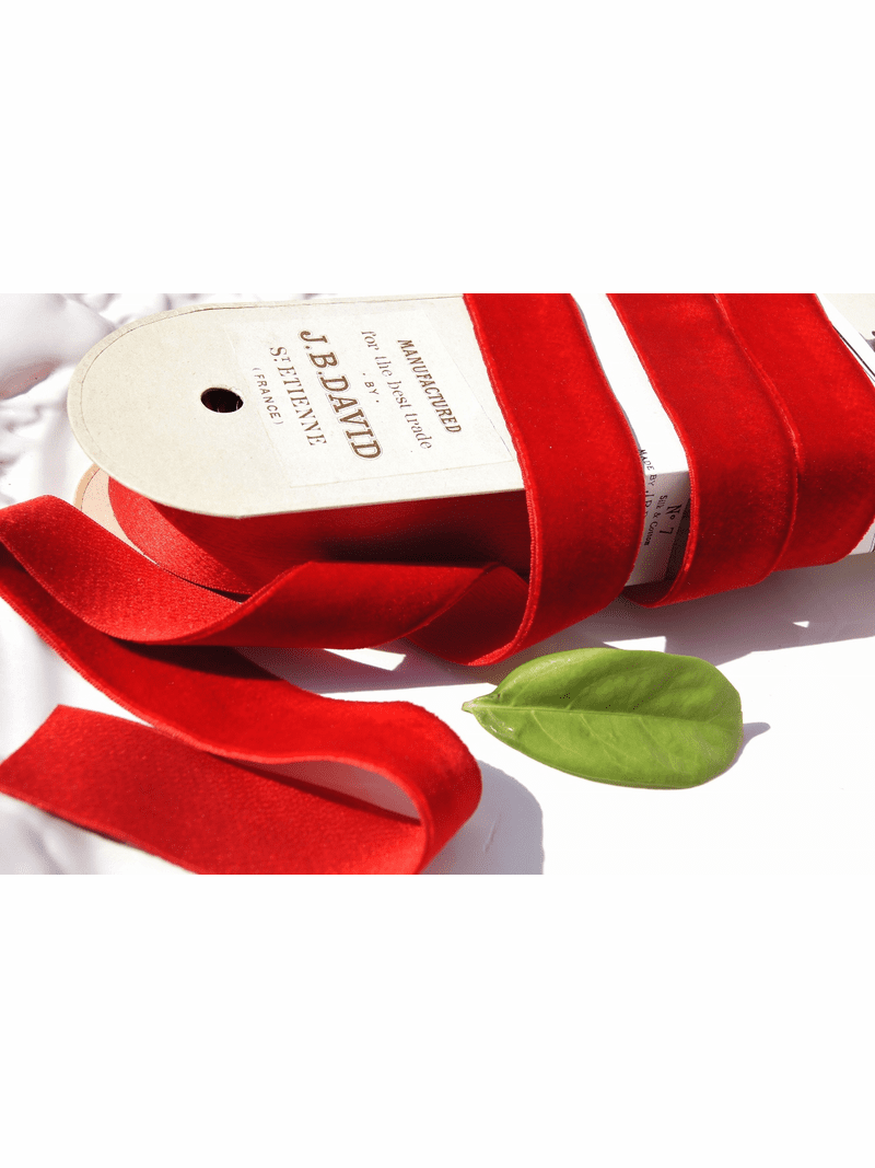 Silk Cotton Satin Back French Cardinal Red Vintage Velvet Ribbon by J.B ...