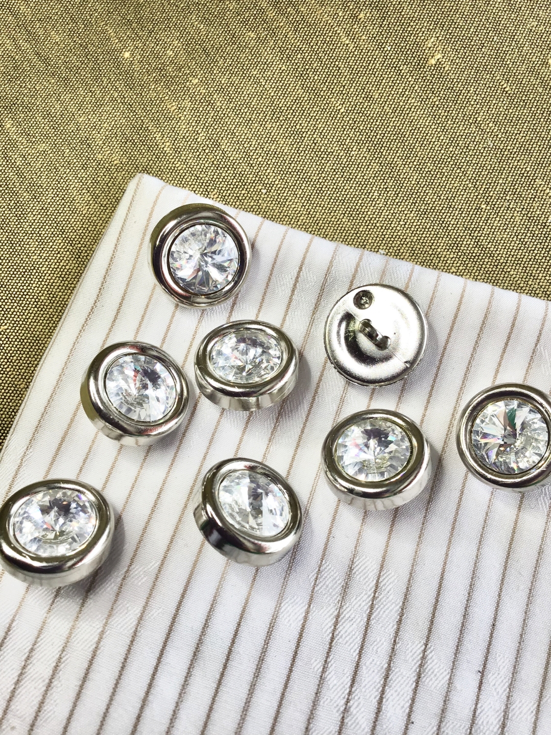 Silver Rim Rhinestone Buttons 5/8" (15mm) 24L Vintage Metal Buttons #821