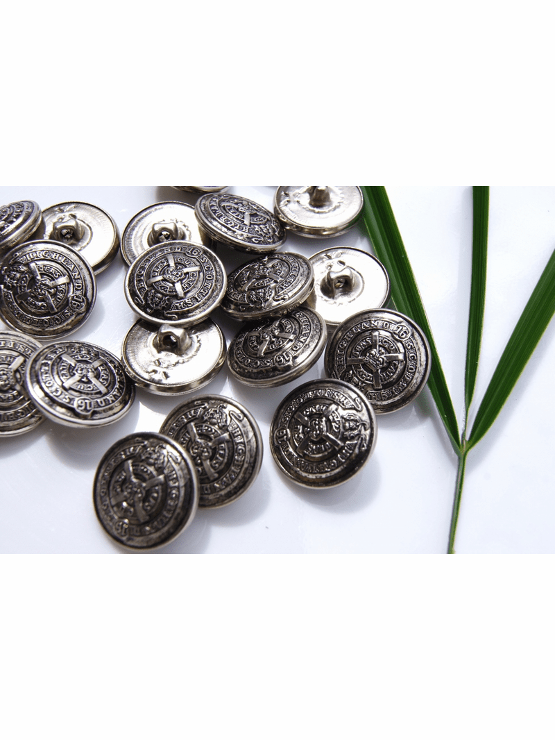 Silver Shank Vintage Embossed Metal Buttons 3/4" inch (10 pcs)