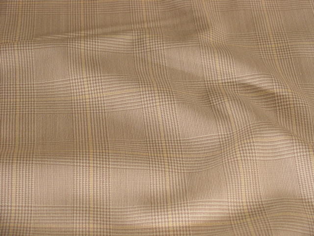 Soft Yellow Lined Check on White/Beige Wool Suiting Fabric #01-WL-286