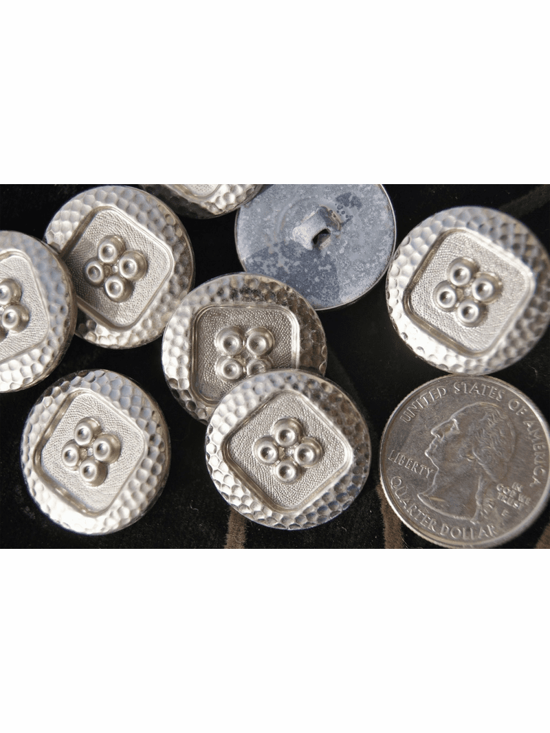 Vintage Embossed Silver Metal Antique Shank Buttons 7/8" inch (12 pcs)