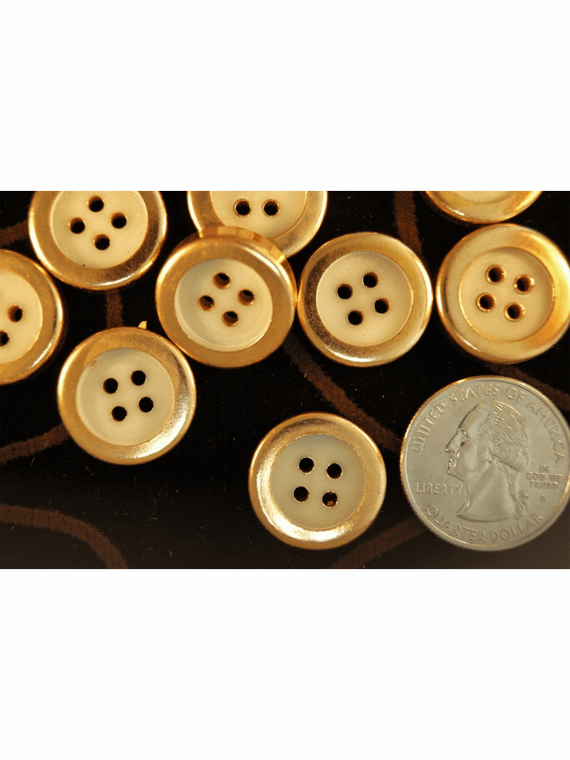 Vintage Gold Rim 4 Hole Fashion Buttons 3/4" inch (12 pcs)