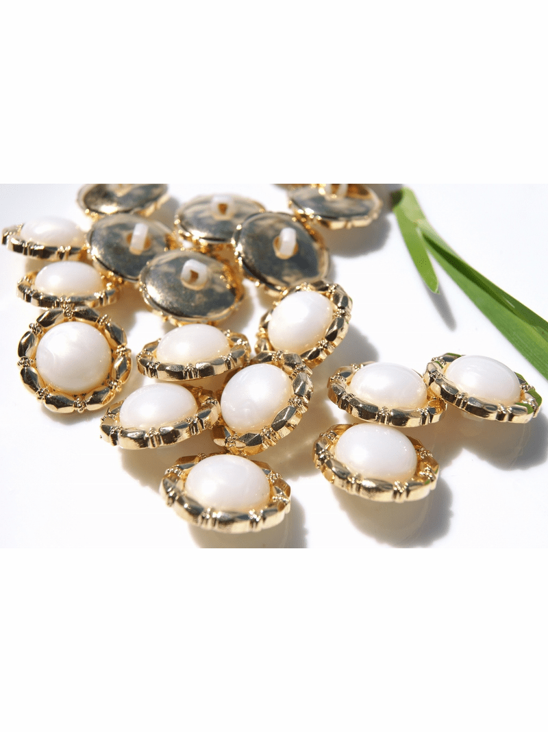 Vintage Gold Rimmed Plastic Pearl Buttons 3/4" inch (12 pcs)