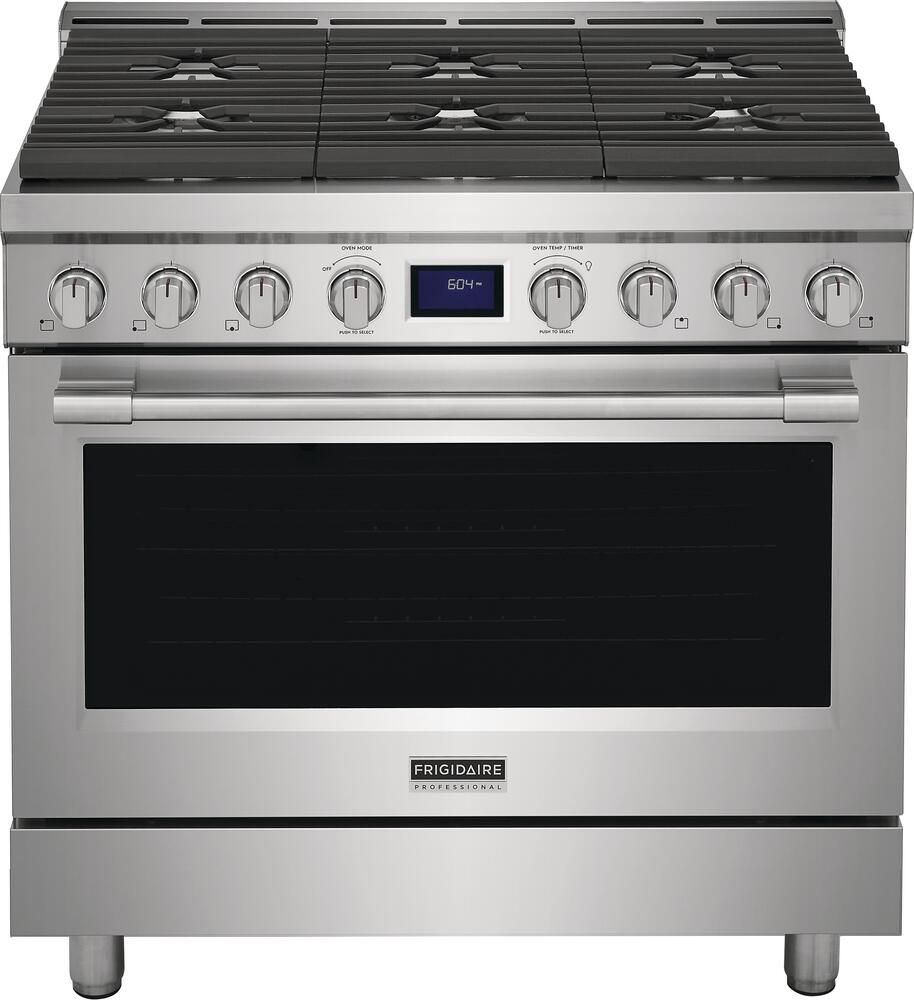 PCFG3670AF Frigidaire Professional 36" Front Control Gas Range with 6 Cooking Elements ...