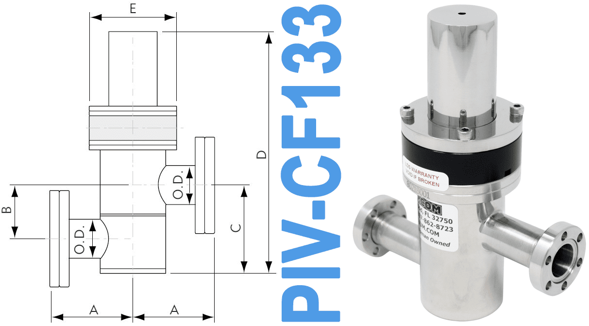 1.33" Conflat Flange Pneumatic Inline Valve (PIV-CF133)