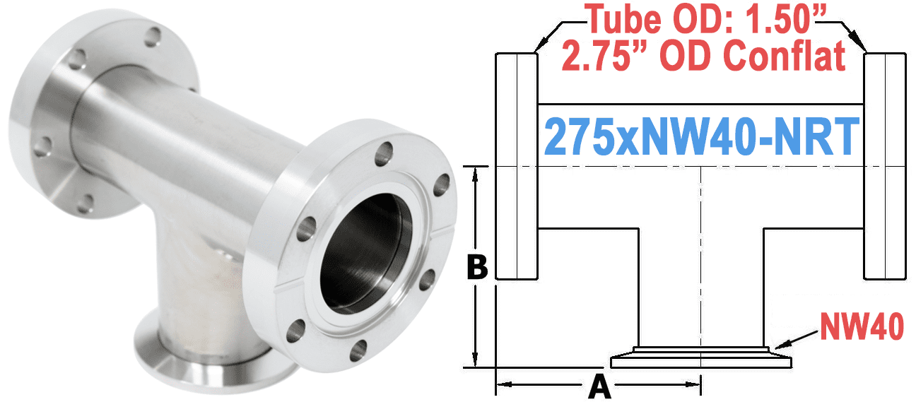 2.75" OD Conflat To NW40 Non-Reducing Tee 275xNW40-NRT
