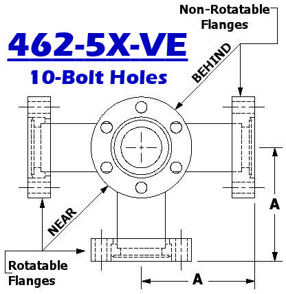 4.62" OD Conflat Flange Five-Way Cross (462-5X-VE)