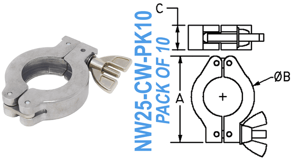 Aluminum Wing Clamp Fits: NW25 (NW25-CW-PK10)