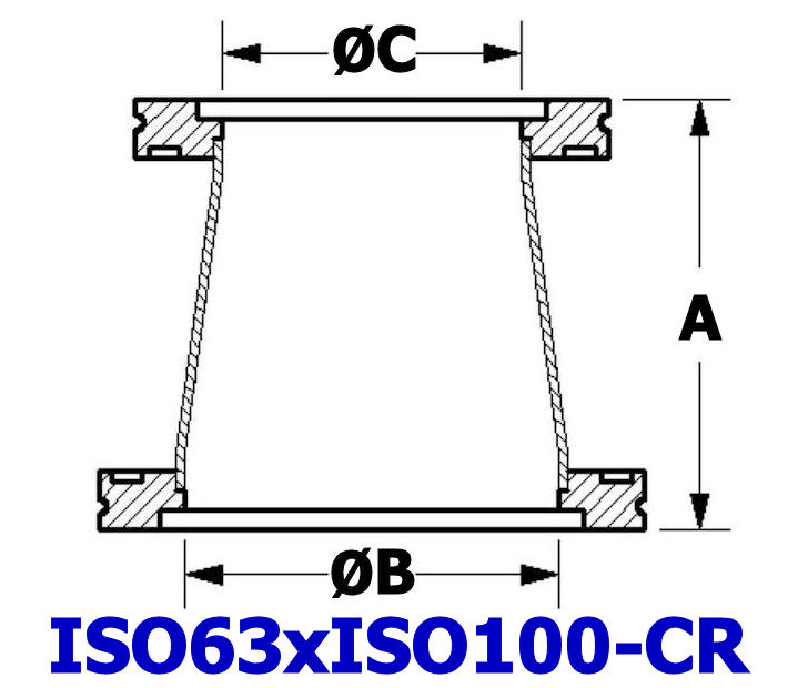 ISO63 to ISO100 Conical Reducer, Long ISO63xISO100-CR