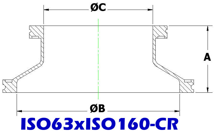 ISO63 to ISO160 Conical Reducer, Short ISO63xISO160-CR