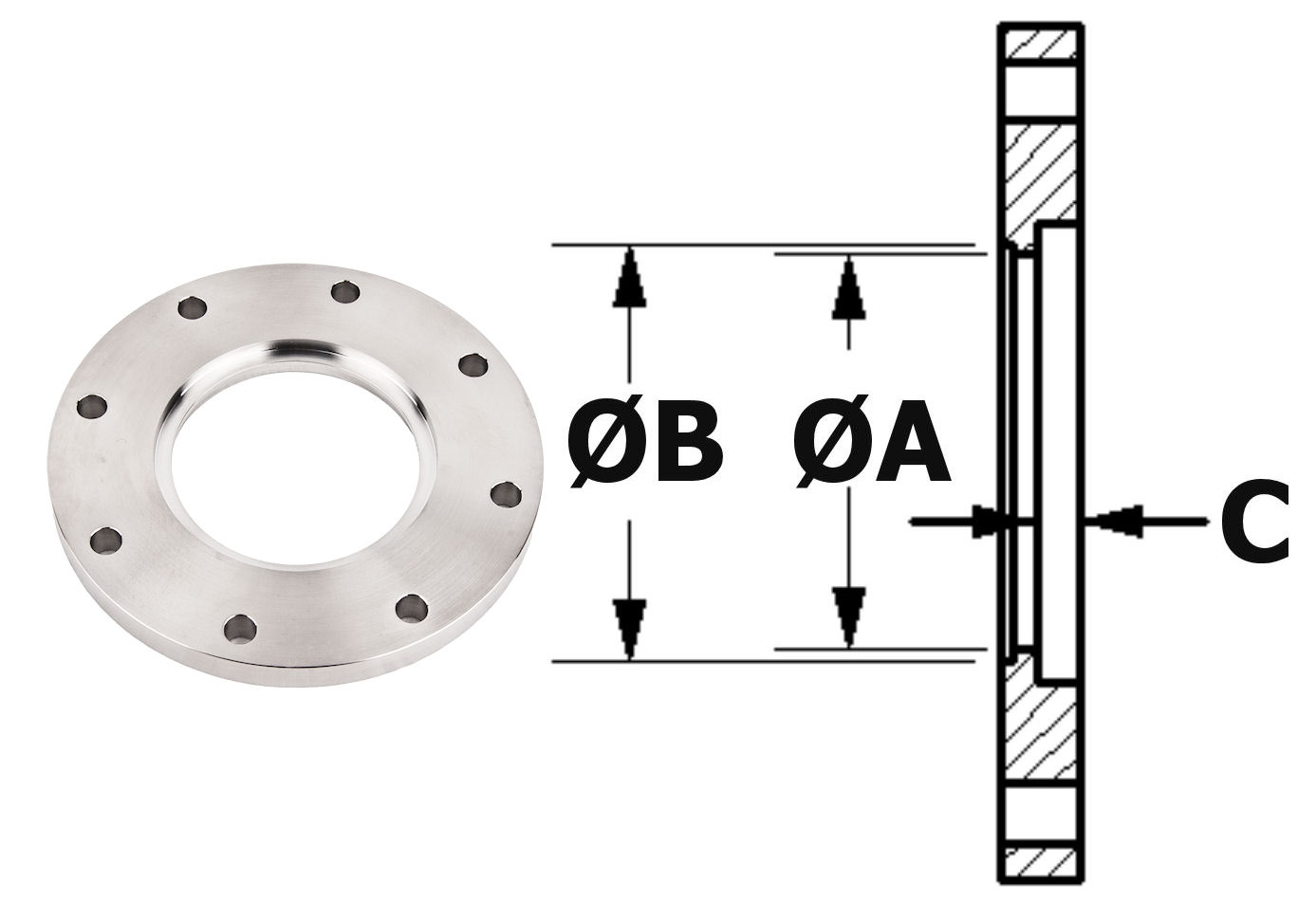 ISO-B100 to 4.00" Tube OD Stainless Weld Flange (ISO-B100-400-SF)