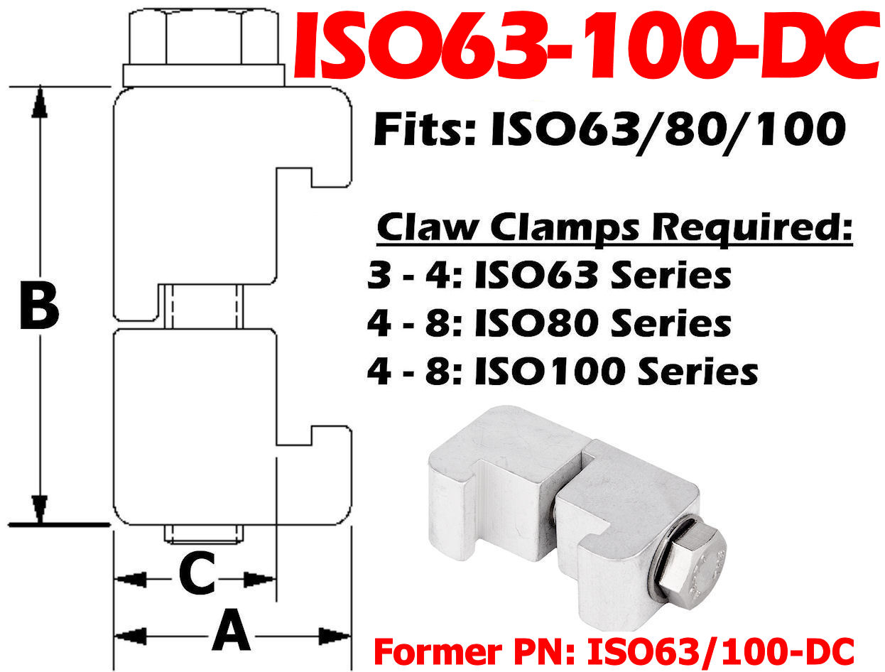 Double Claw Clamp Aluminum Fits: ISO63, ISO80, ISO100 (ISO63-100-DC)