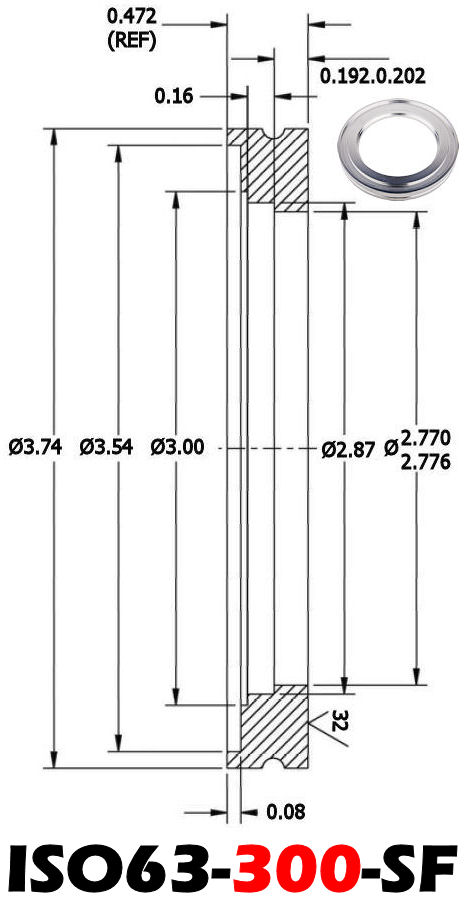 ISO63 to 3.00" Tube Short Weld Flange 304 Stainless (ISO63-300-SF)