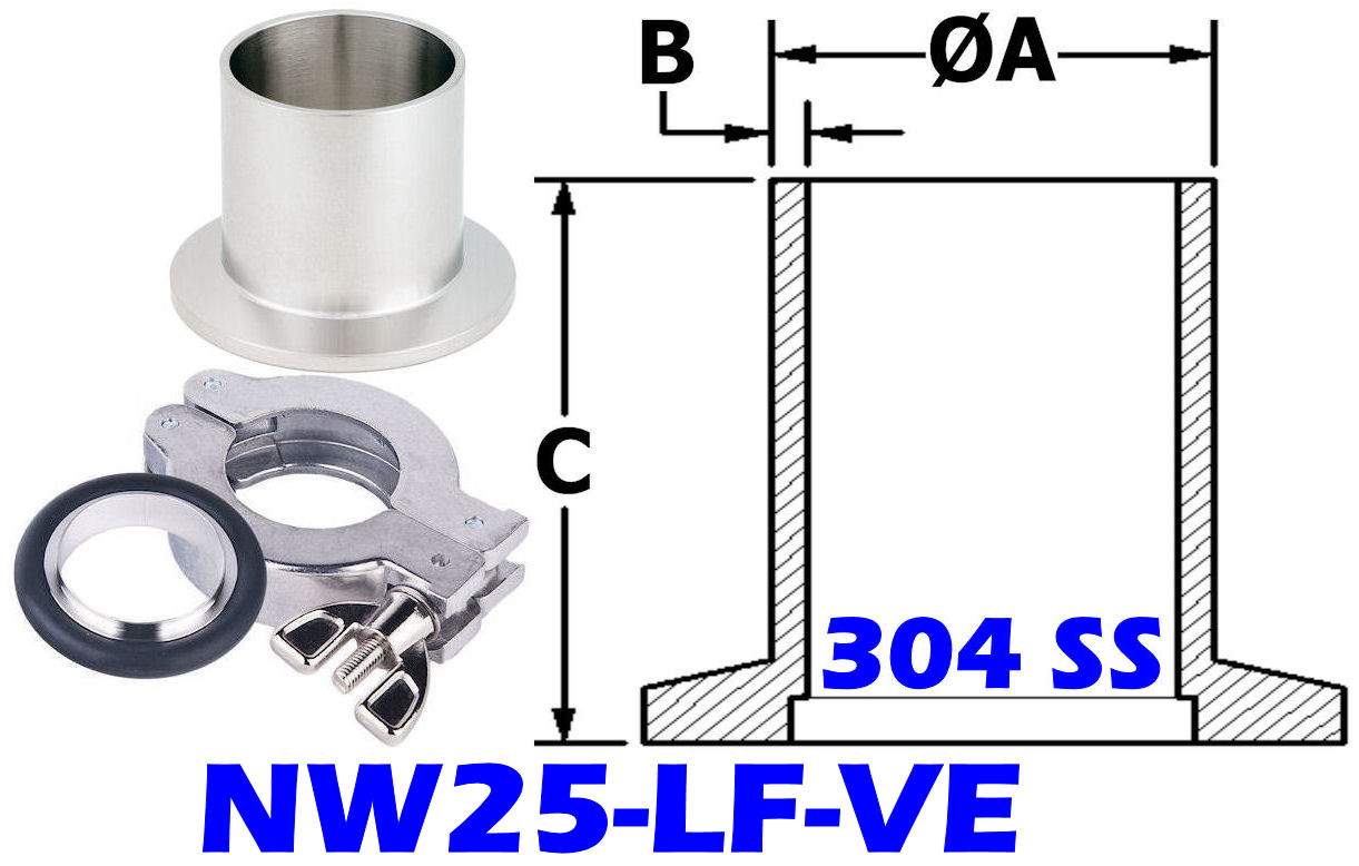 NW25 Long Butt Flange Stainless (NW25-LF-VE)