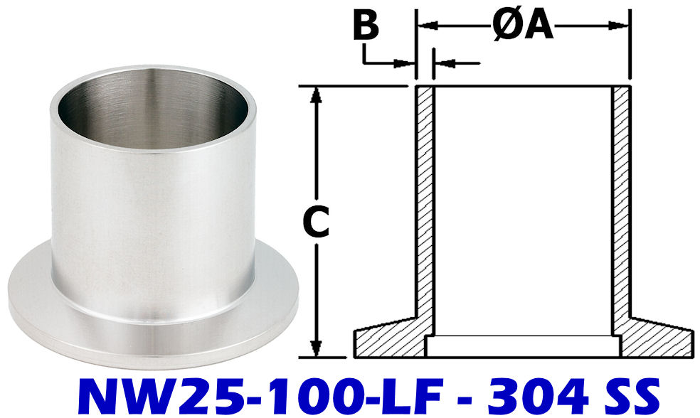 NW25 Long Butt Flange Stainless (NW25-100-LF)