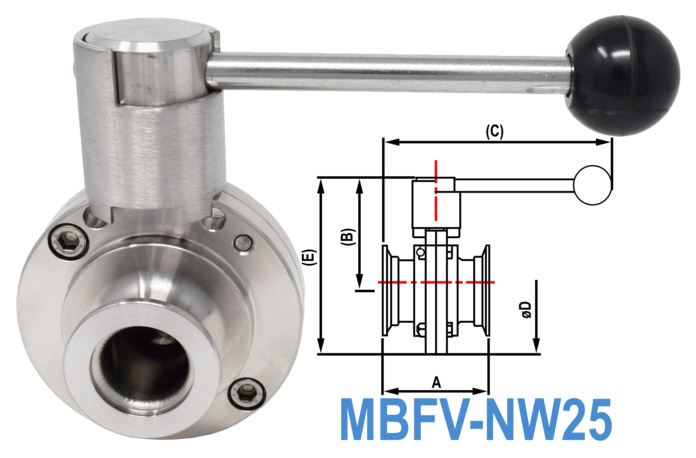 NW25 Manual Butterfly Vacuum Valve MBFV-NW25