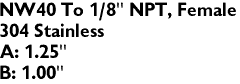 NW40 To 1/8" NPT (Female) NW40-150-SP12