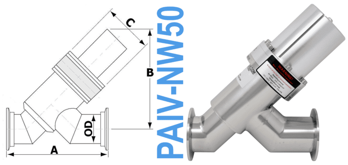 NW50 Pneumatic Angle Inline Valve (PAIV-NW50)