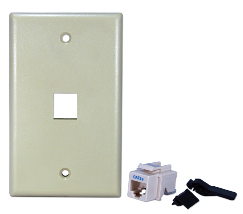 Single Port CAT5e-RJ45 Keystone Jack Beige Wall Plate Kit