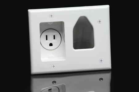 Wall Plate - Cable Pass-thru Media Plate with 110v Recessed, White