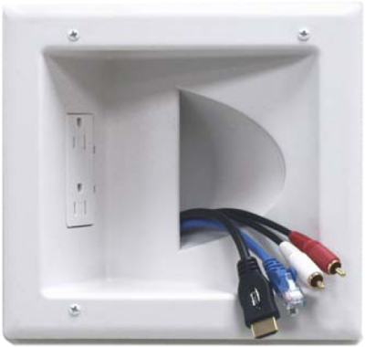 Wall Plate - Cable Pass-thru Media Plate with Dual 110v