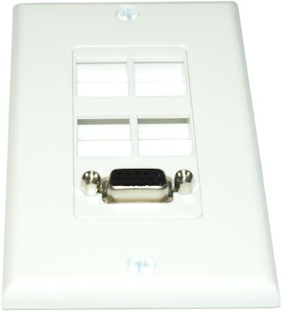 Wallplate - VGA + 4 Hole Keystone, White