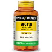 Biotin 10,000 mcg Plus Keratin 100 mg, 60 Tablets, Mason Natural ...