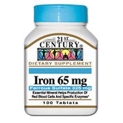 Iron 65 mg ( Ferrous Sulfate ) 100 Tablets, 21st Century Health Care ...