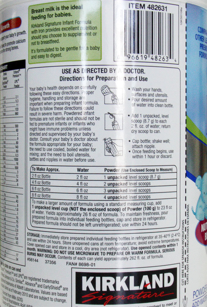 Kirkland Signature Infant Formula with Iron, Powder Add Water, 36 oz (1 ...