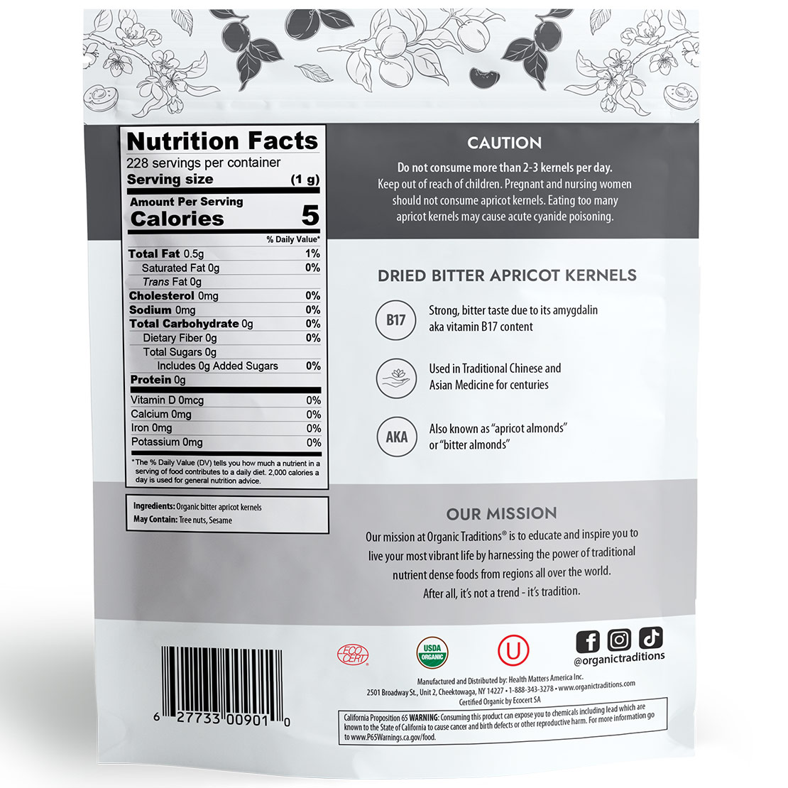 Organic Dried Bitter Apricot Kernels, 8 oz (227 g), Organic Traditions ...