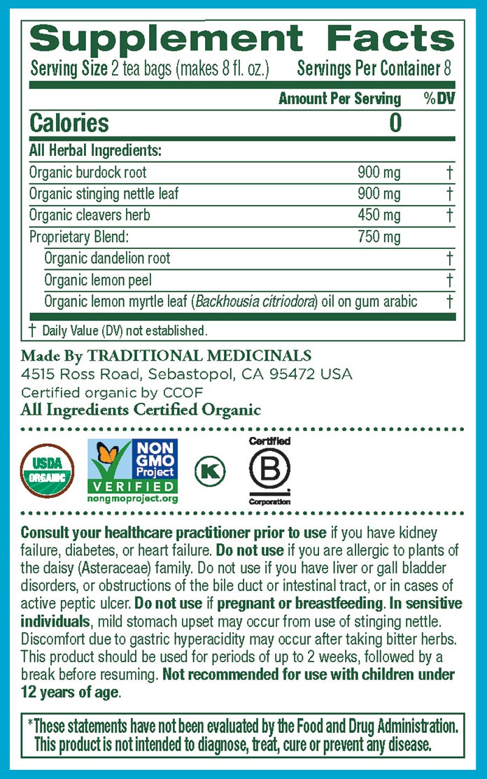 Organic Everyday Detox Tea, Lemon, 16 Tea Bags, Traditional Medicinals ...