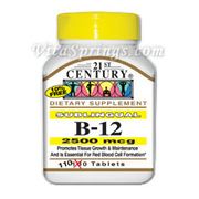 Vitamin B-12 2500 mcg Sublingual, 110 Tablets, 21st Century Health Care ...