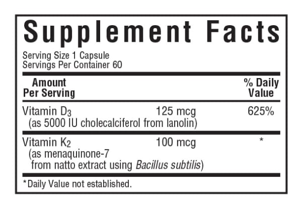 Vitamin D3 & K2, 60 Vegetable Capsules, Bluebonnet Nutrition ...