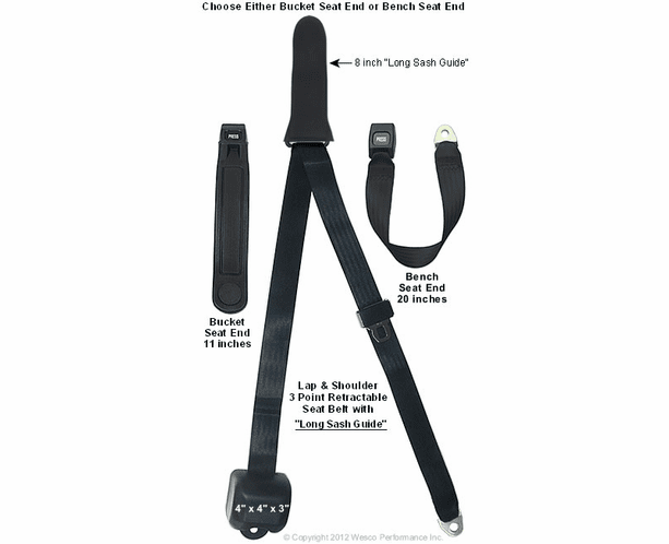 3 Point Retractable Bus Seat Belts with Long Sash Guide